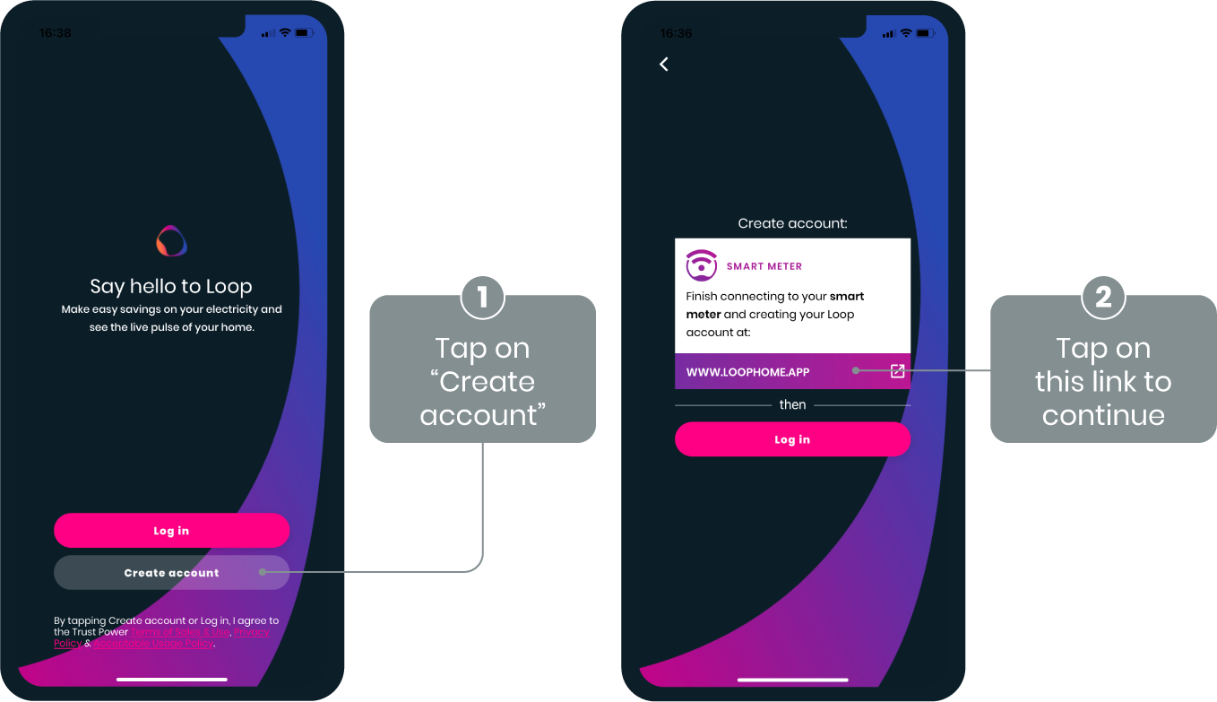 Can I create a Loop smart meter account directly from the Loop app?